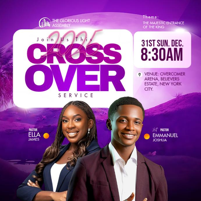Professional Crossover Night Service Flyer, New Year Eve Worship Flyer ...