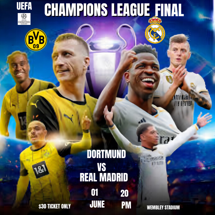 Professional Dortmund Vs Real Madrid Ucl Fina Template | PosterMyWall
