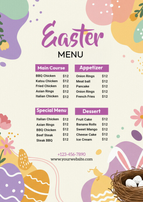 Professional Easter Menu Template A4 | PosterMyWall
