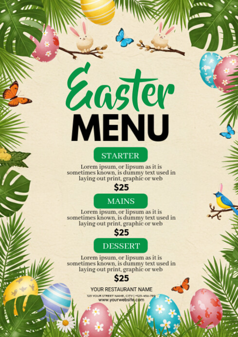 Professional Easter Menu Template A4 | PosterMyWall