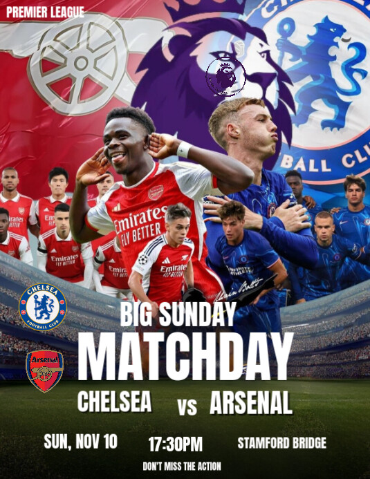 Professional Football Matchday Template Chelsea Vs Arsenal Flyer (us ...