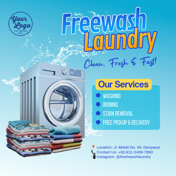 Professional Free Wash Laundry Service Flyer Instagram Post Template ...
