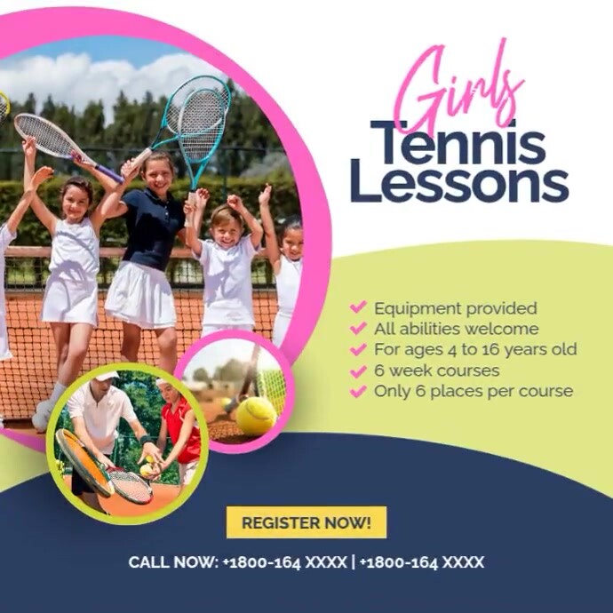 Plantilla de Professional Girls Tennis Lessons Facebook Instagram Post ...