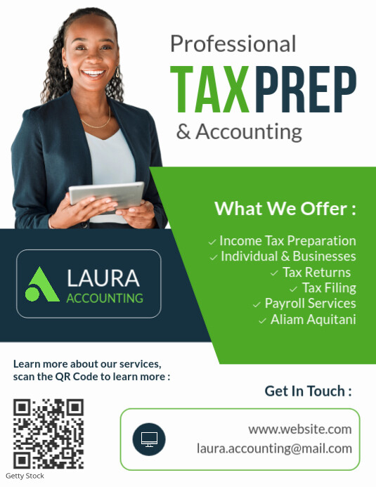 Professional Green White And Dark Blue Tax Prep Services Financial ...