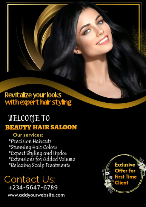 Professional Hair Salon Flyer black and gold Template | PosterMyWall