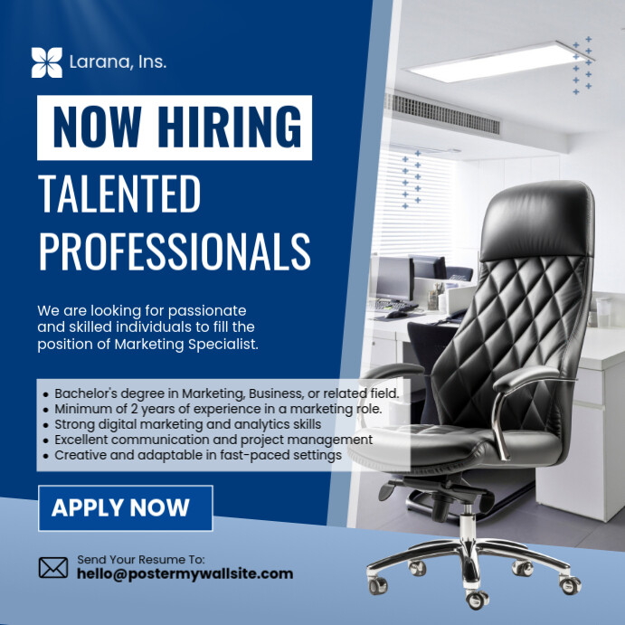 Professional Hiring Instagram Post Template | PosterMyWall