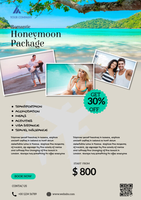 Copy of Professional Honeymoon Package Flyer A4 | PosterMyWall