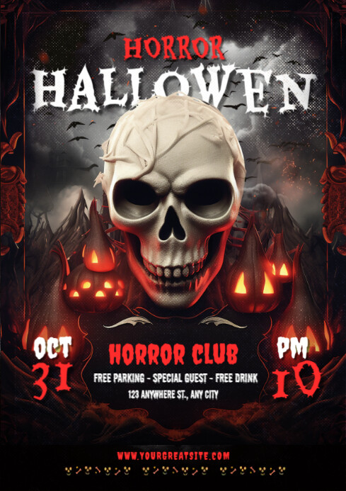 Professional Horror Halloween Party A4 Template | PosterMyWall