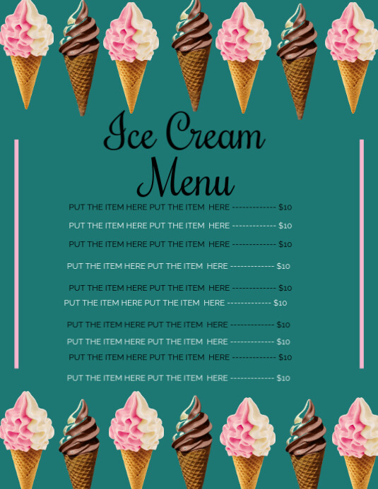 Professional Ice Cream Menu Flyer (us Letter) Template | PosterMyWall