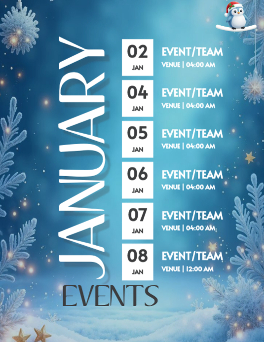 Plantilla de Professional January Events Schedule Calendar Template ...