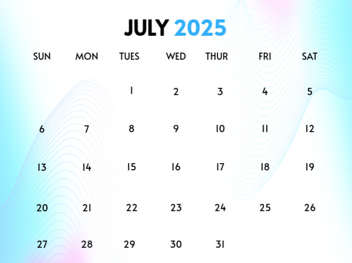 Professional July 2025 Calendar Presentation Template | PosterMyWall