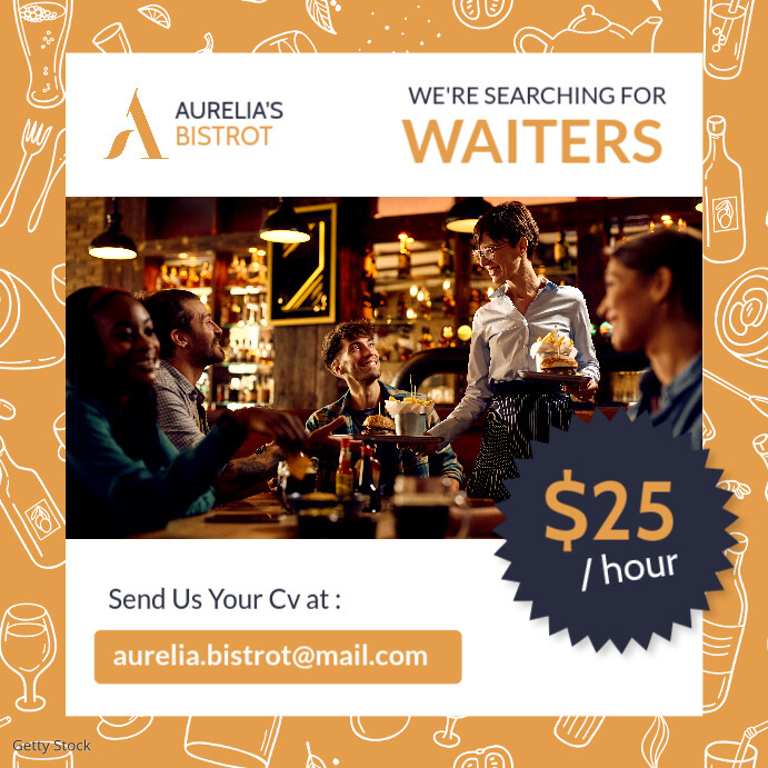 Professional Kaki White And Black We Are Hiring Waiters | Restaurant ...