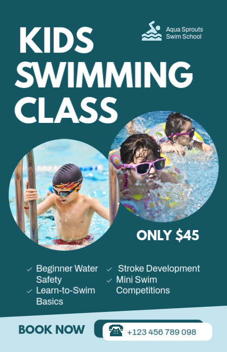 Professional Kids Swimming Class Poster Tabloid Templat | PosterMyWall