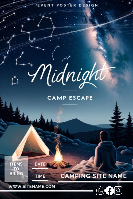 Professional Midnight Stargazing Camping Poster Template | PosterMyWall
