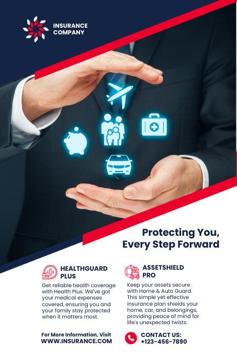 Professional Navy And Red Modern Insurance Co Template | PosterMyWall