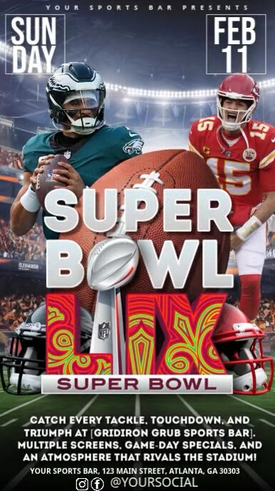 Professional Nfl Chiefs Vs Eagles, Super Bowl. Flyer. Jalen Hurts ...