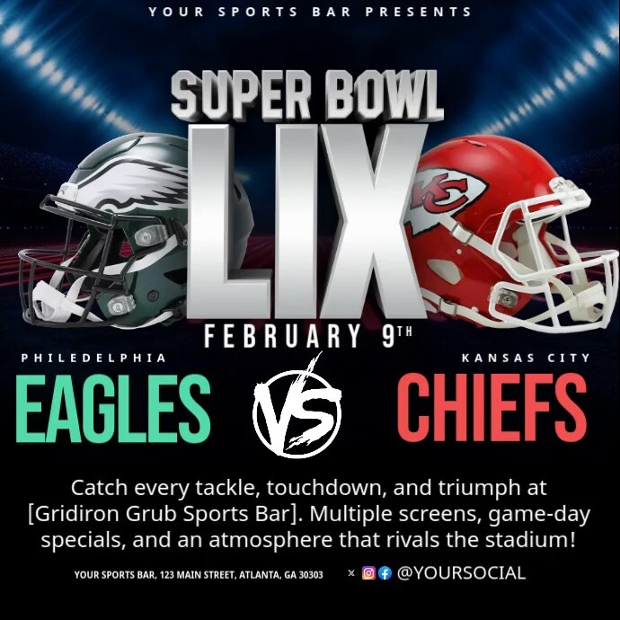 Professional Nfl Chiefs Vs Eagles, Super Bowl Flyer. Philly Vs Kansas ...