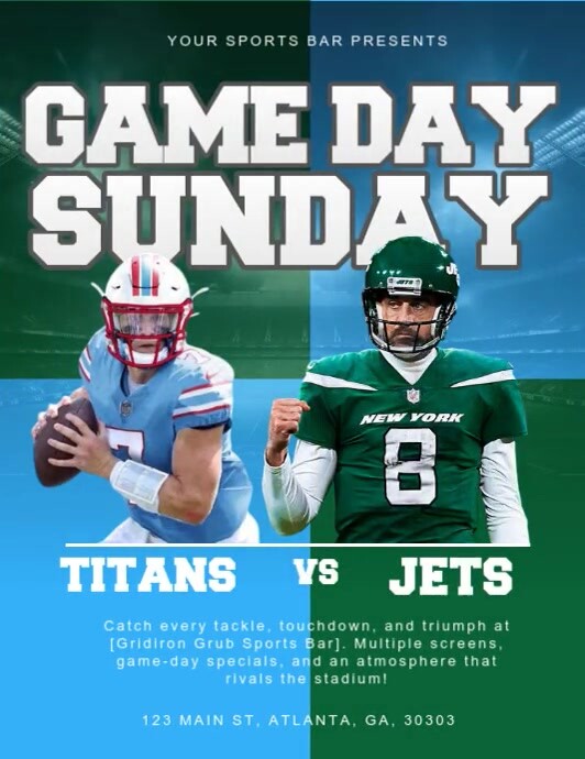 Plantilla de Professional Nfl Sunday, Titans Vs Jets Flyer | PosterMyWall