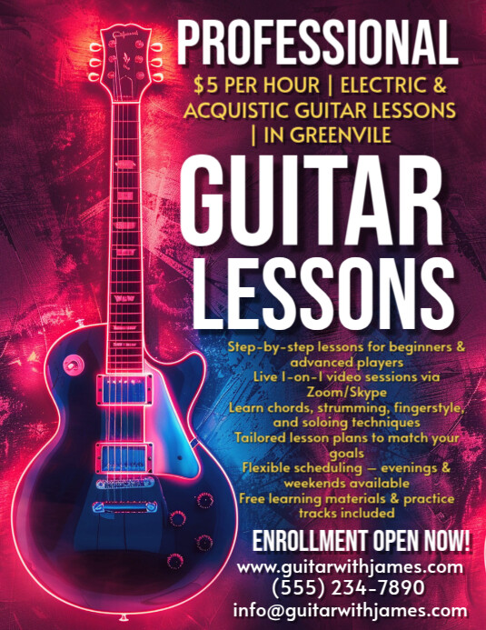 Professional Online Guitar Lessons Template | PosterMyWall