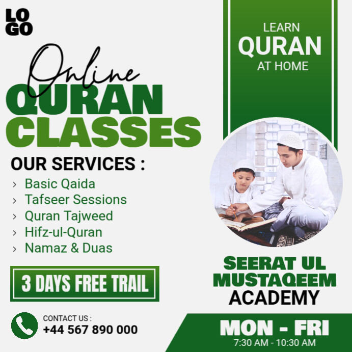 Professional Online Quran Learning Instagram Post Template | PosterMyWall