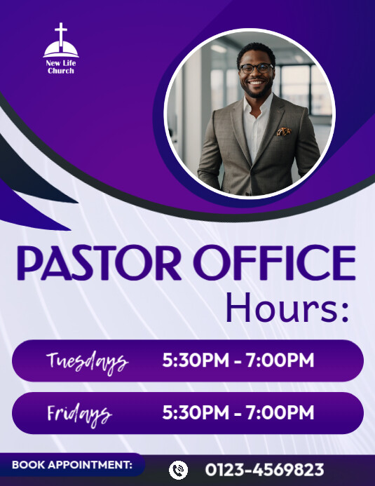 Copy of Professional Pastor Office Hours Church Visit Poster Social ...
