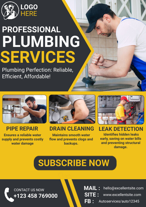 Professional Plumbing Services A4 Template | PosterMyWall