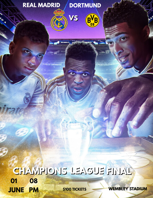 Professional Real Madrid Vs Dortmund Flyer (u Template | PosterMyWall
