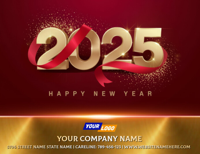 Professional Red Gold 2025 New Year Online Greeting Card Flyer Template ...