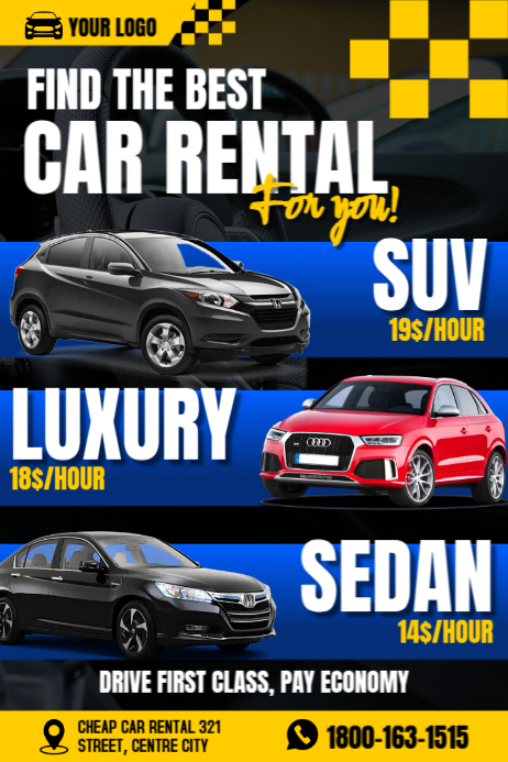 Professional Rent A Car Poster Flyer Template Poster | PosterMyWall