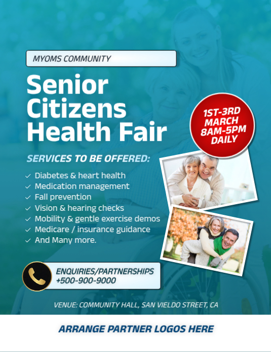 Professional Senior Citizens Health Fair Flyer Template | PosterMyWall