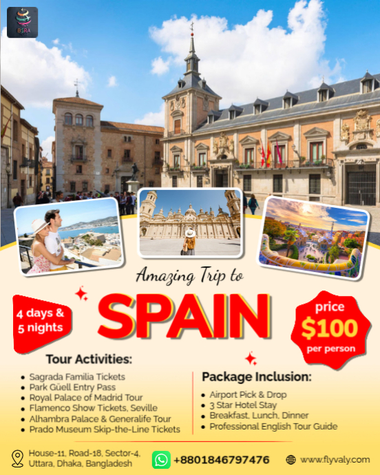 Professional Spain Tour Package Poster Design Template Instagram ...