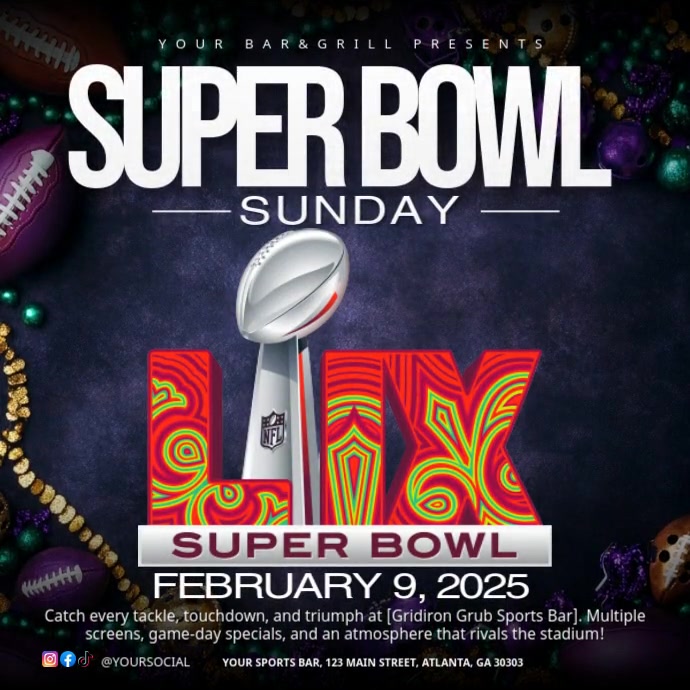 Professional Super Bowl Lix Football Sports Bar Instagram Post. Super ...