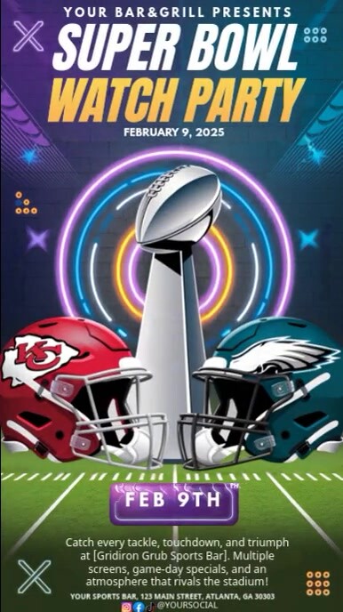 Copy of Professional Super Bowl Watch Party. Kc Chiefs Vs Phil Eagles ...