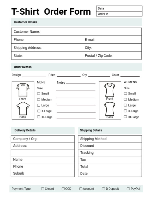 Copy of Professional T-Shirt Order Form Design Template | PosterMyWall