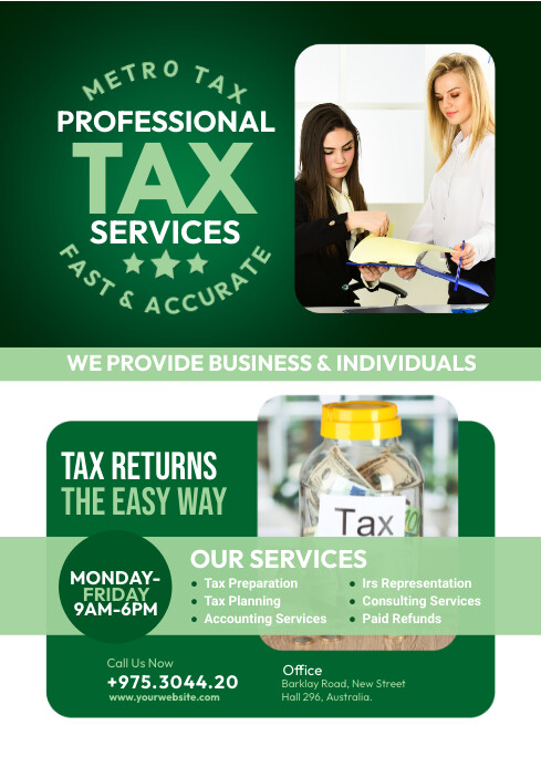 Professional Tax & Prep Service A4 Template | PosterMyWall