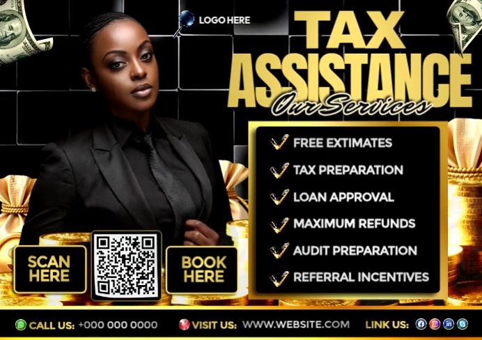 Plantilla de Professional Tax Assistance, Free Estimates | PosterMyWall