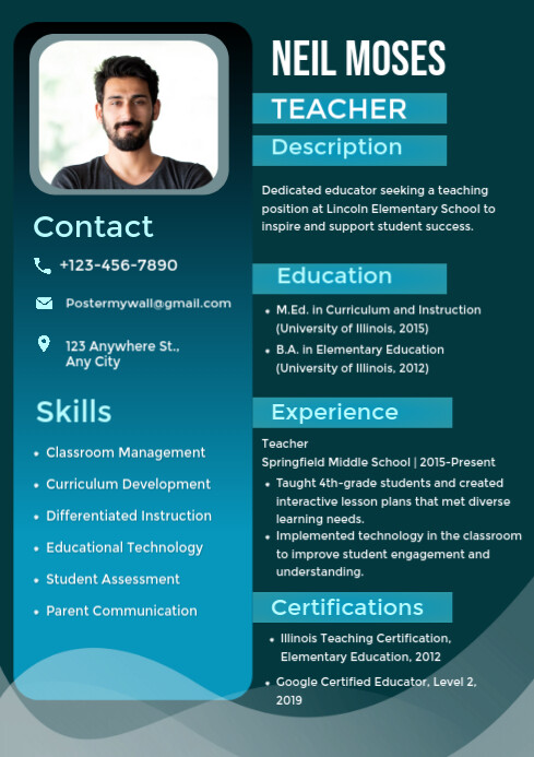 Professional Teacher Resume Template | PosterMyWall