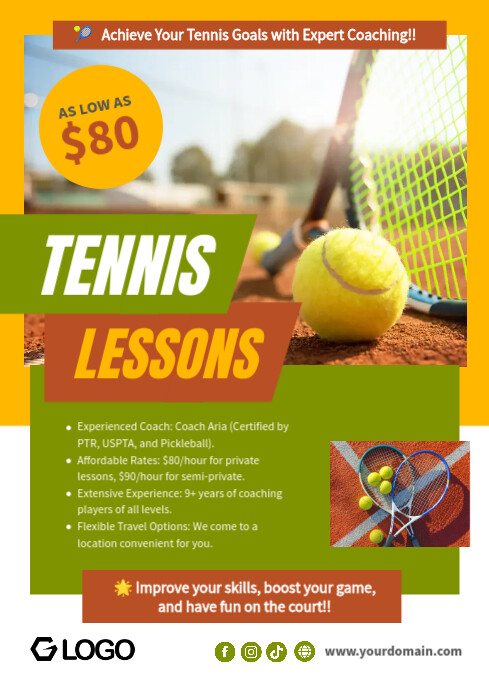 Copy of Professional Tennis Lessons Flyer Poster A4 | PosterMyWall