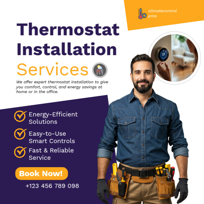 Copy of Professional Thermostat Installation Services Poster Template ...