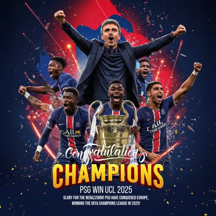Professional Uefa Champions League 2025 Winner Instagram Post Template ...
