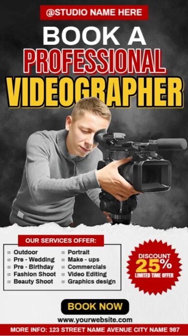 Professional Videographer Booking Template | PosterMyWall