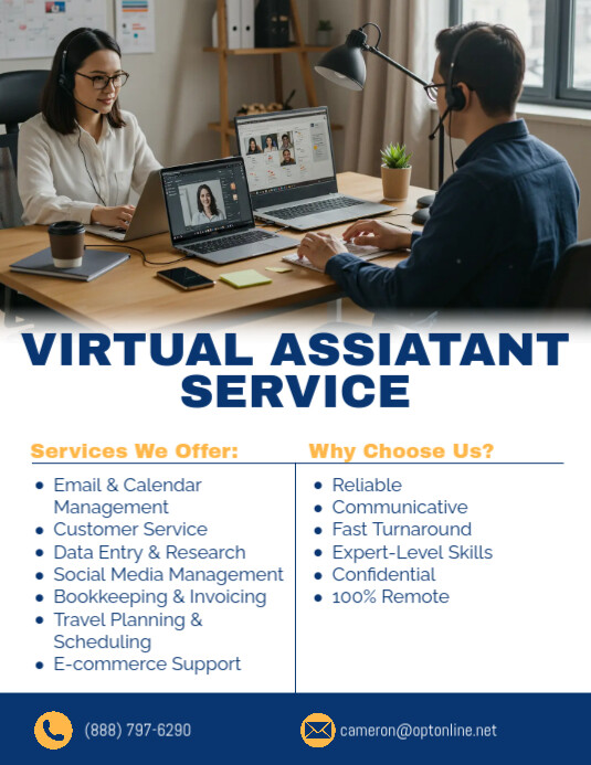 Professional Virtual Assistant Service Flyer Template | PosterMyWall