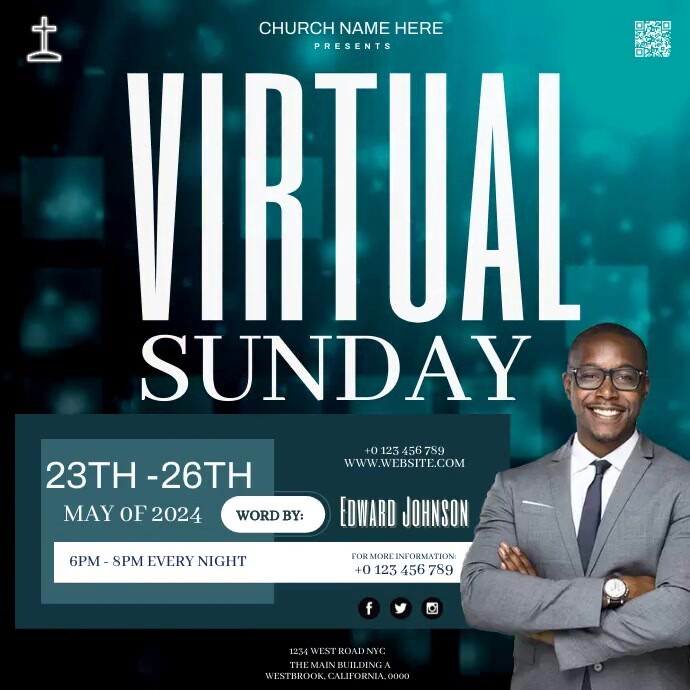 Professional Virtual Church Service Square ( Template | PosterMyWall