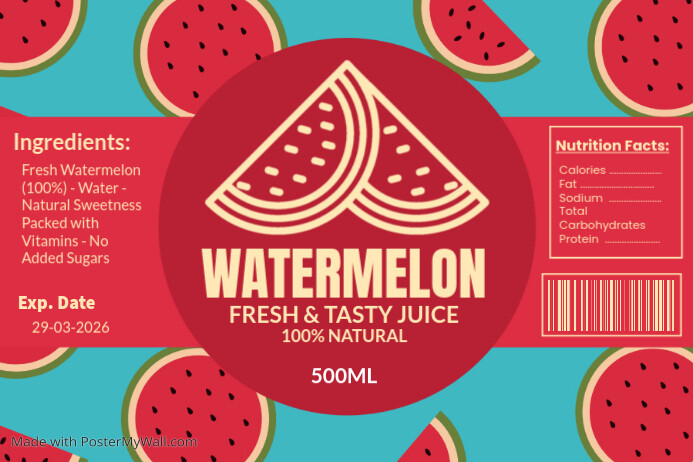 Professional Watermelon Juice Label Template | PosterMyWall