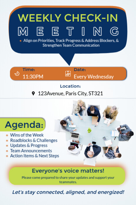 Professional Weekly Check-in Meeting Poster Poster Template | PosterMyWall