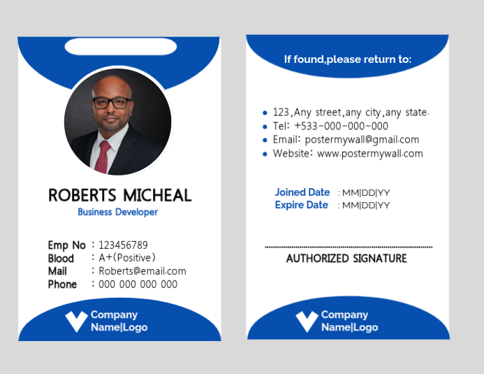 Professional White back and front ID Card Design Template | PosterMyWall