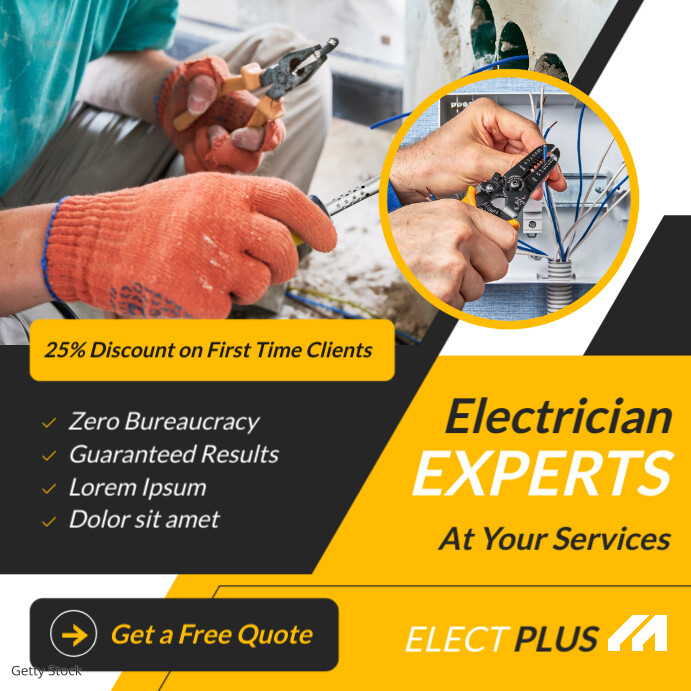 Copy of Professional Yellow And Black Electrician Professional Services Instagram Post Banner ...
