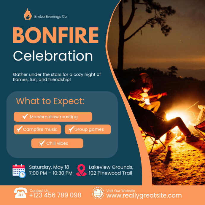 Professional Youth Campfire Night Event Poster Template Instagram Post ...