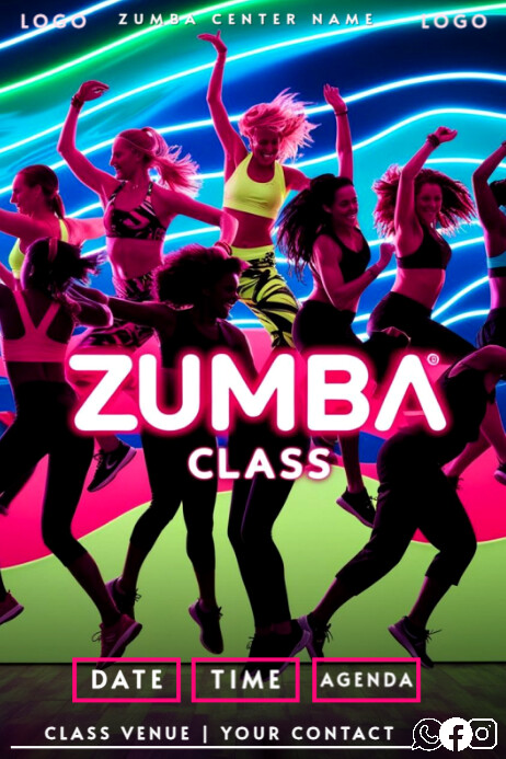 Professional Zumba Class Poster Template With Neon Dance Energy ...