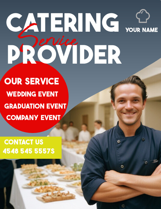 Professionale Gray Yellow Red Catering Volan Template | PosterMyWall
